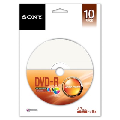 Sony 10 Pack DVD-R 16x Inkjet Printable Disc 120 min 4.7GB - Fast ...