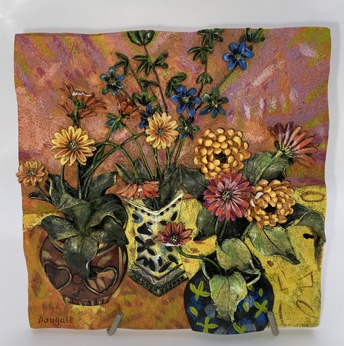 Jae Dougall 3D Floral Red, Yellow, Orange, Blue 5.5x5.5” Ready To Hang ...