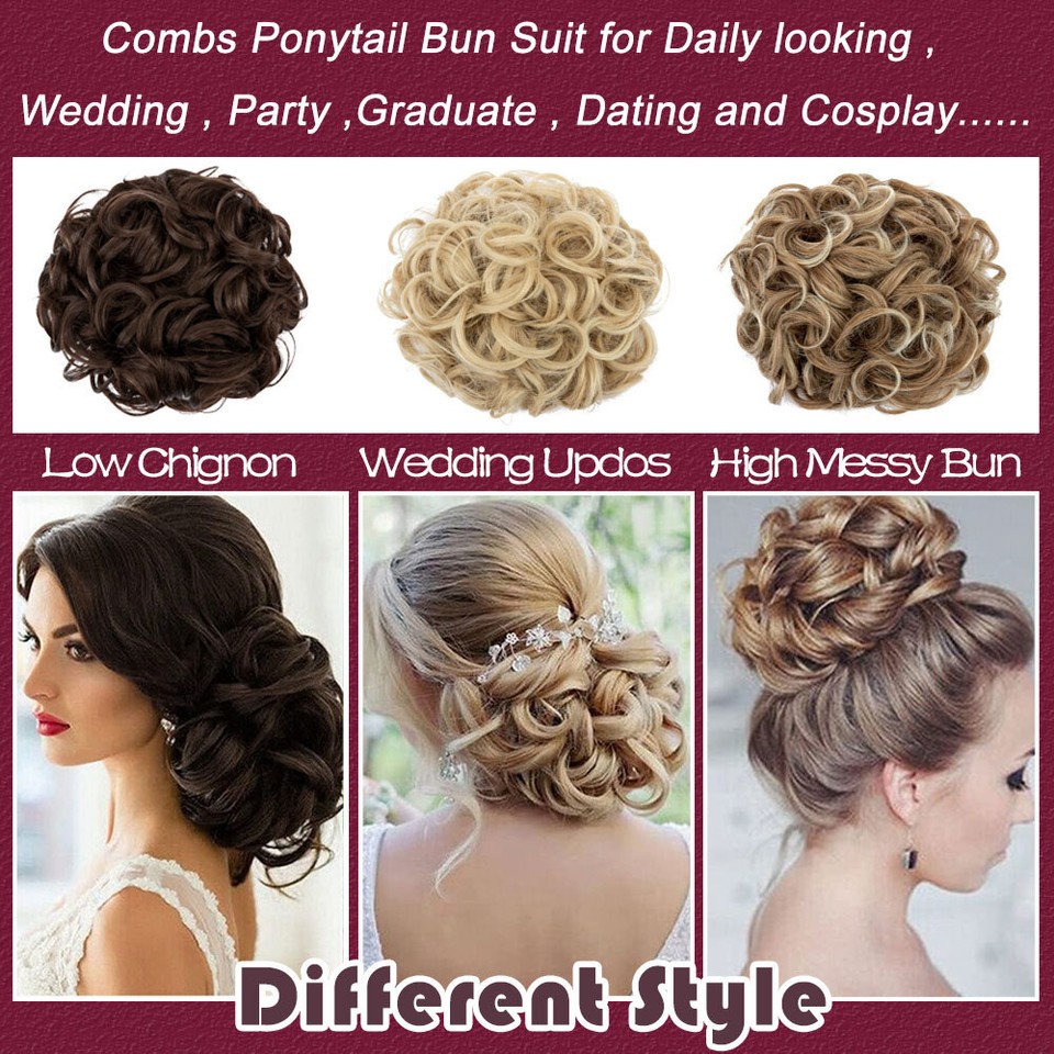 100% Real THICK Curly Chignon Messy Bun Updo Cover Clip in Hair ...