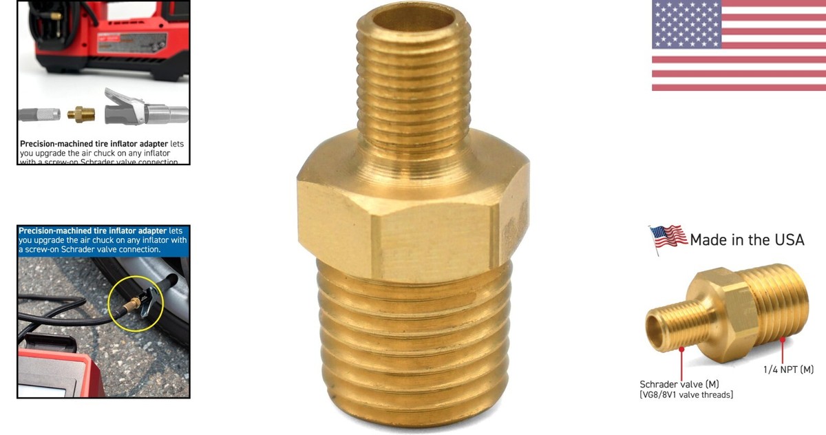 Schrader Valve Connector 4 Pcs Brass Air Inflator Adapters - 1/4 NPT To ...