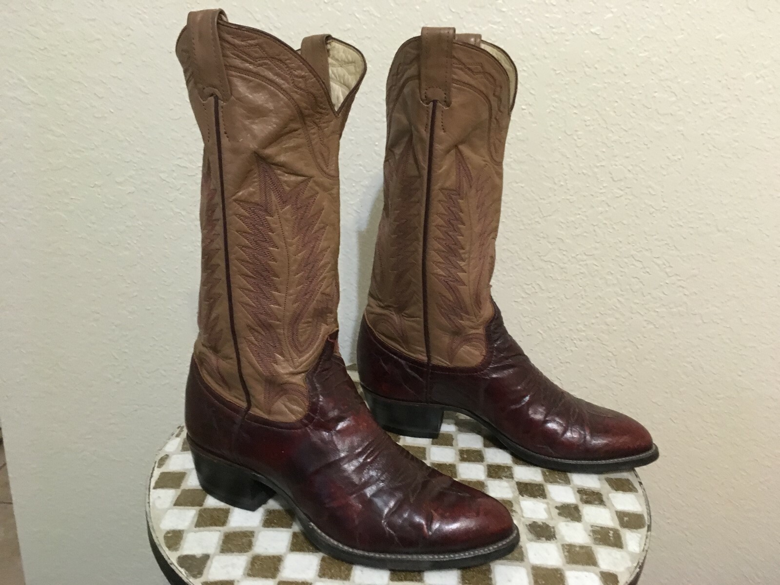USA LARRY MAHAN BURGUNDY LEATHER WESTERN COWBOY TRAIL BOSS BOOTS 9.5 D ...