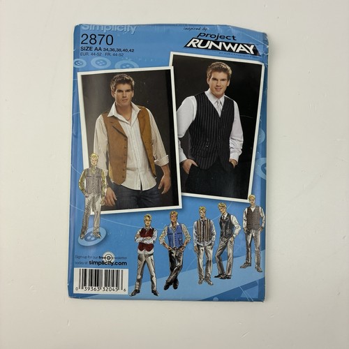 Mens Lined Vest Size 34-42 UNCUT Pattern 2870 Vtg Y2K Project Runway ...