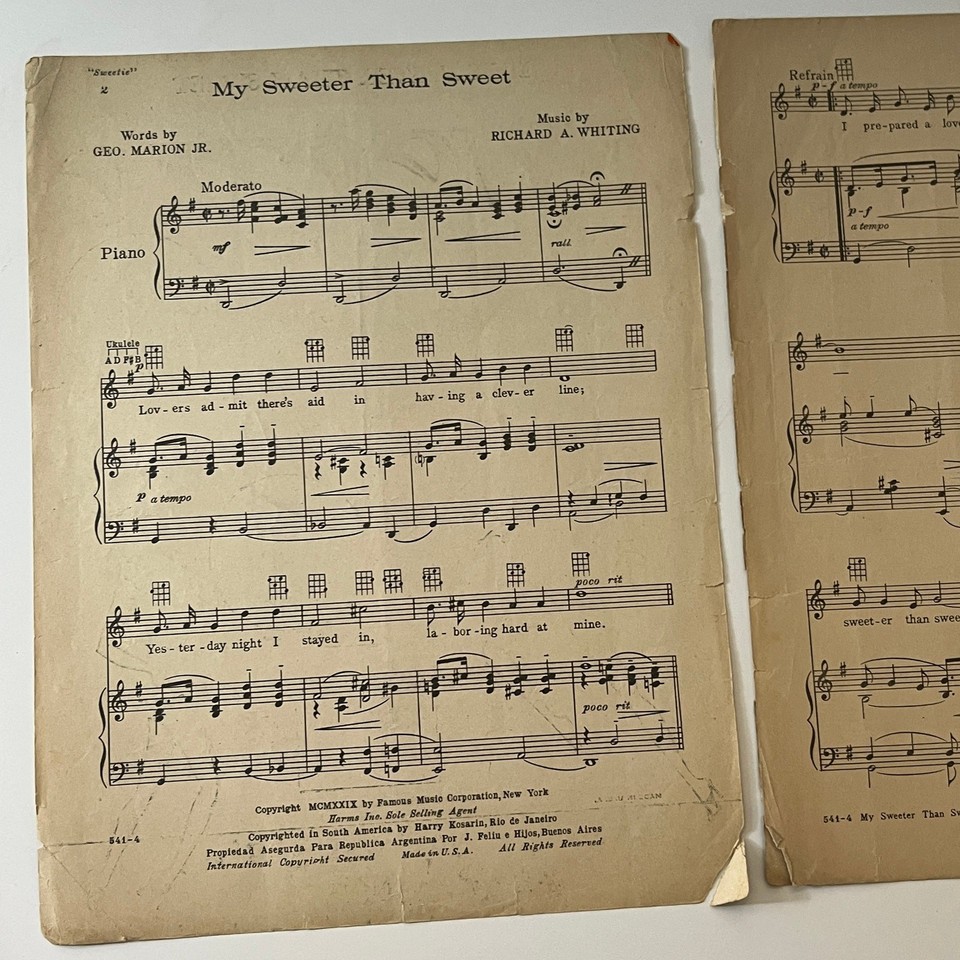 My Sweeter Than Sweet Geo Marion Jr. R. Whiting 1929 Antique Sheet ...