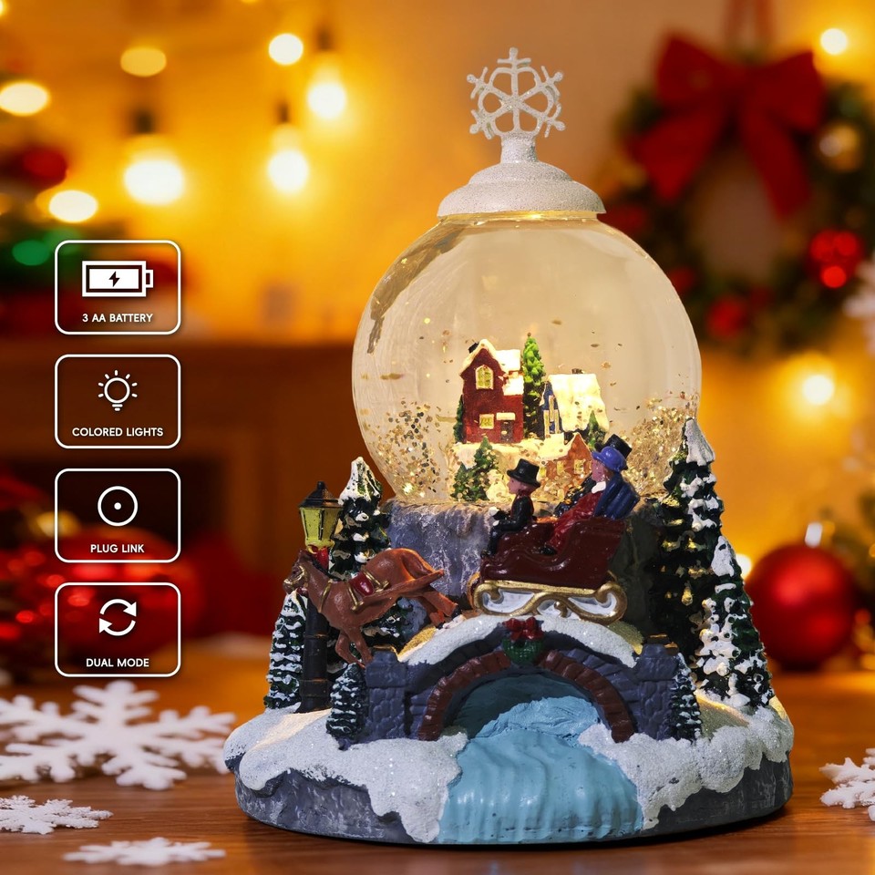 Christmas Snow Globes Swirling Glitter Village Snow Globe Lantern ...