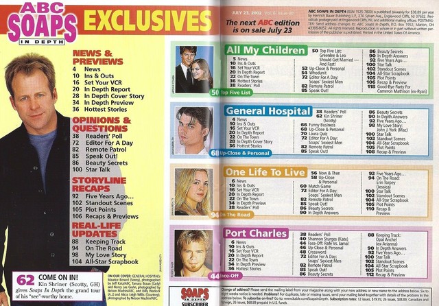 ABC Soaps in Depth June 2002 Vanessa Marcil Branch Cameron Mathison ...