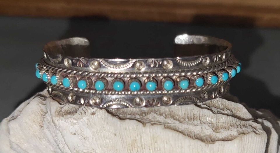 Native American Turquoise JP Ukestine Zuni Cuff Bracelet Sterling ...