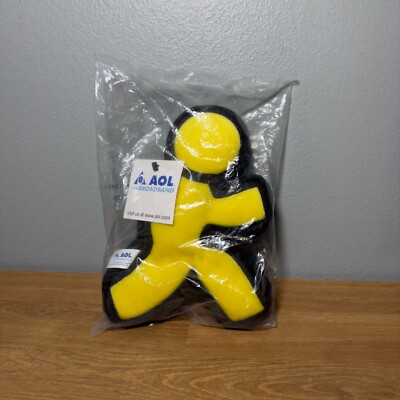 AOL Running Man Logo Plush Yellow America Online VTG Beanie For ...