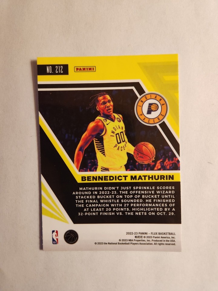 Benedict Mathurin 2022-23 Flux Rookie Card #212 | eBay