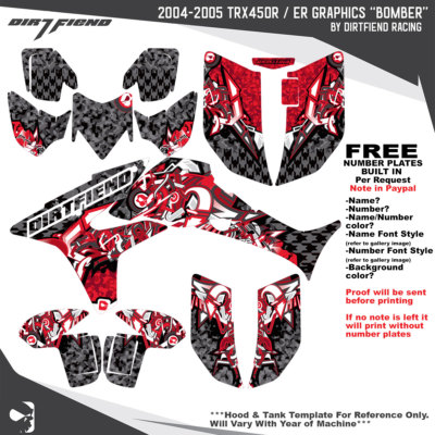 TRX450R Graphics 04-05 DFR Bomber Black Red Full Wrap Honda TRX 450R ...
