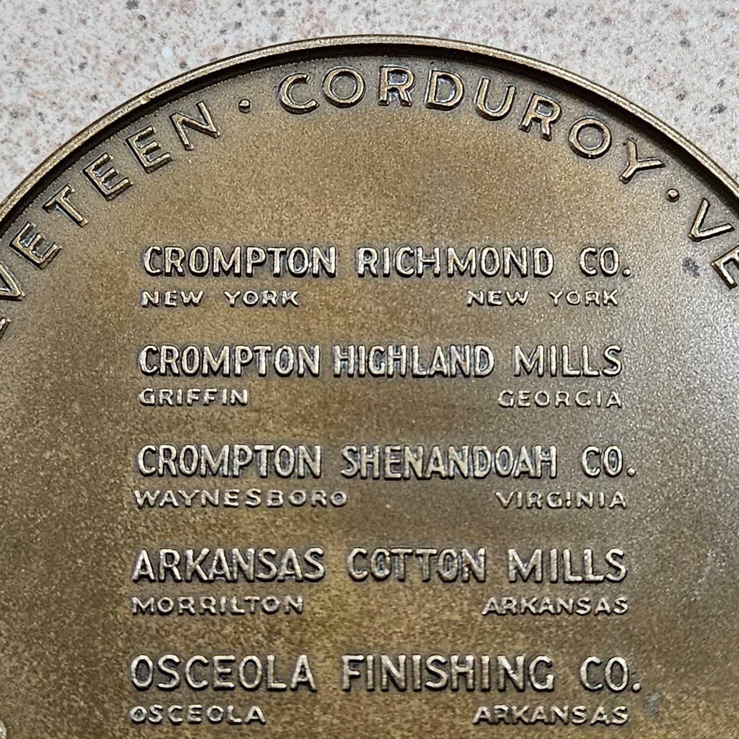 1807-1957 150th Anniversary Crompton Company 2.75" Bronze Medallion ...