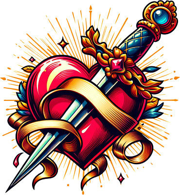 Retro Heart Sticker 4" Vintage Love Design Knife Heart Realistic Sexy ...