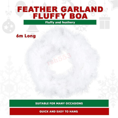 6m White Feather Christmas Tree Boa Decor Ribbon Garland Strip Craft ...