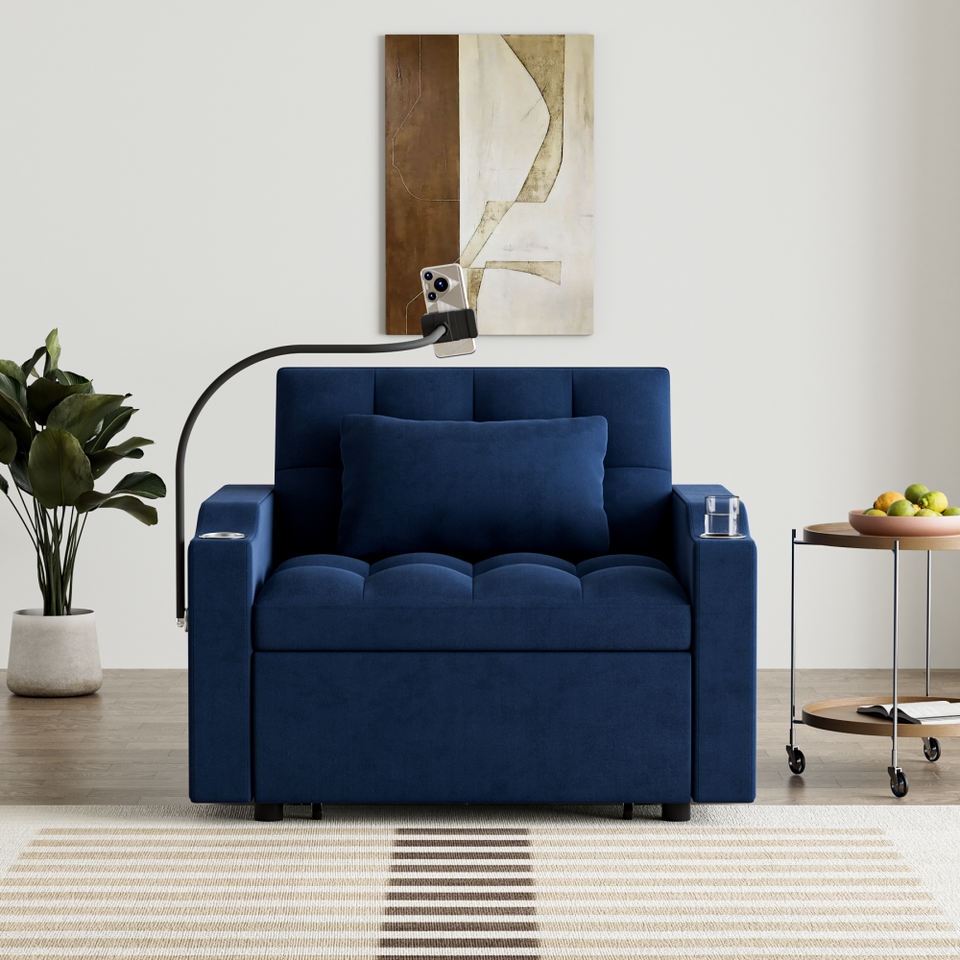 Modern Velvet 3-in-1 Pull Out Bed Folding Sofa Convertible Single ...