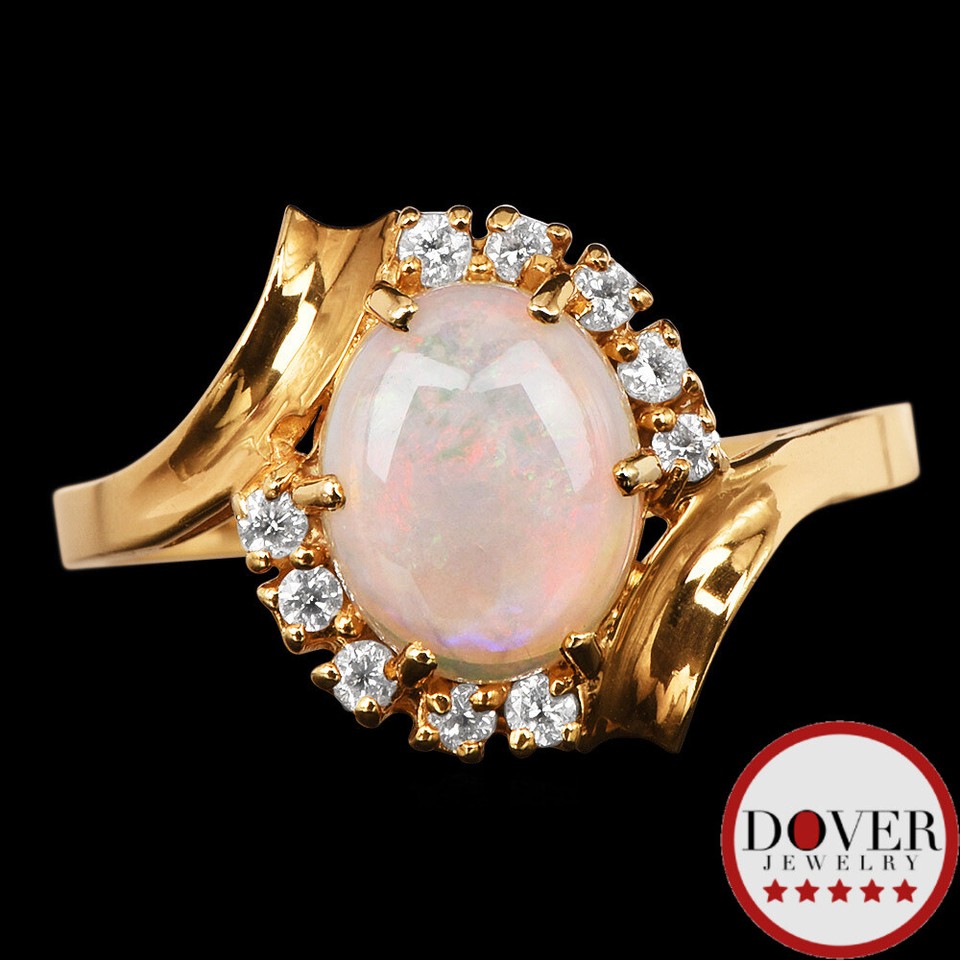 Estate Diamond 1.57ct Opal 14K Gold Oval Cabochon Bypass Ring 4.3 Grams NR | eBay