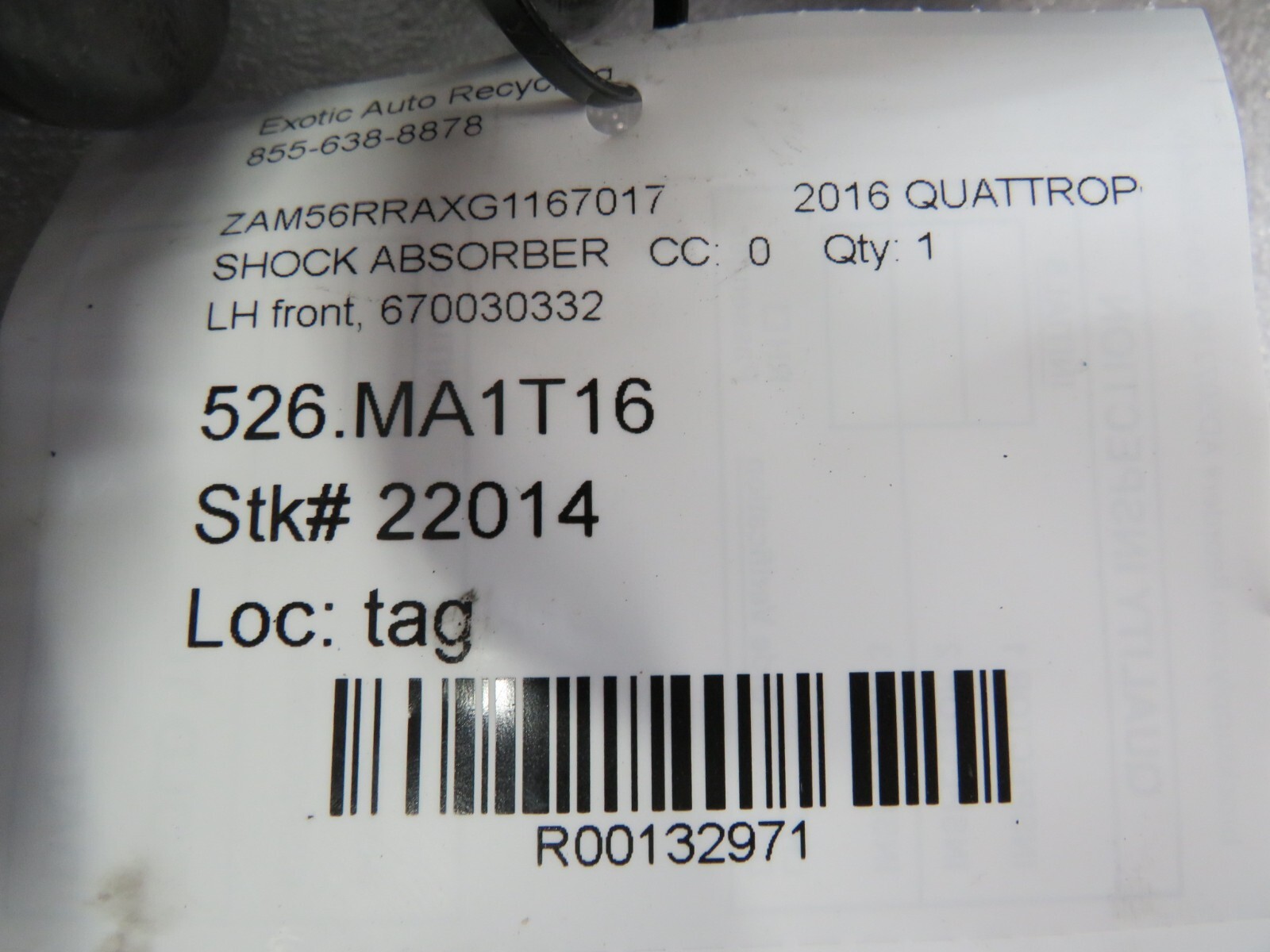 2016 Maserati Quattroporte, Ghibli, Front Shock Absorber, Used, P/N ...