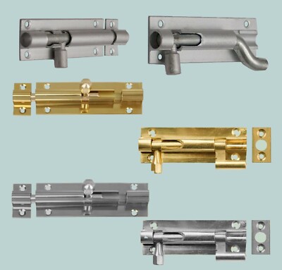 Barrel Bolt Push Locks Chrome Brass Straight Cranked Neck Door Bolt ...