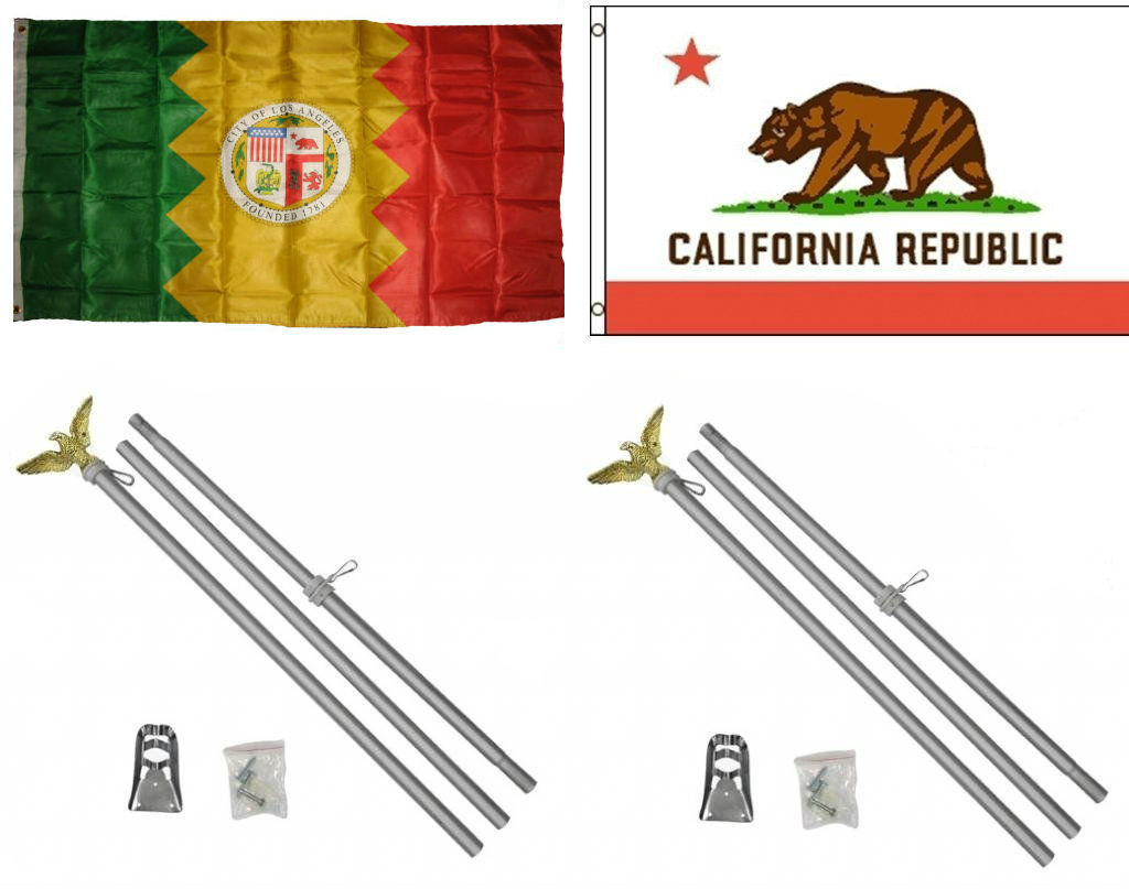 3x5 City of Los Angeles & State California Flag & 2 Aluminum Pole Kit ...