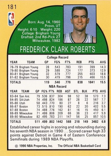 1990 NBA Hoops #181 Fred Roberts Milwaukee Bucks FREE SHIP | eBay