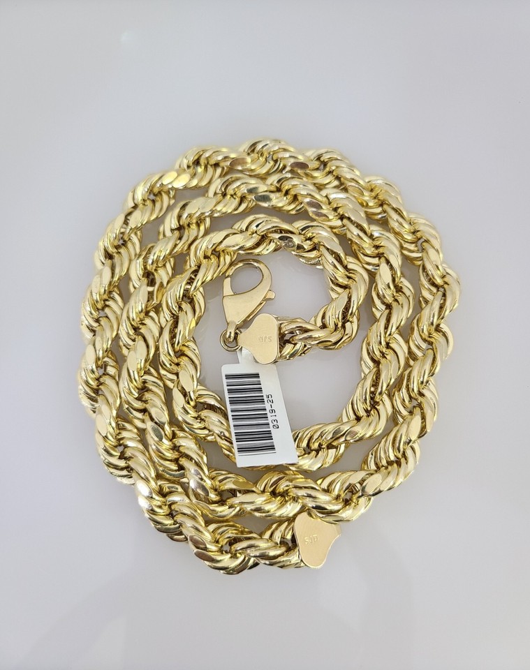 10k Rope Chain Necklace 10mm Thick Link Diamond Cut 22" Men Women ...