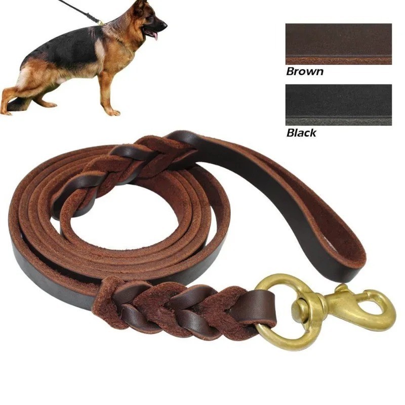 Genuine Leather Dog Lead Walking Leash Heavy Duty Strong For Medium ...