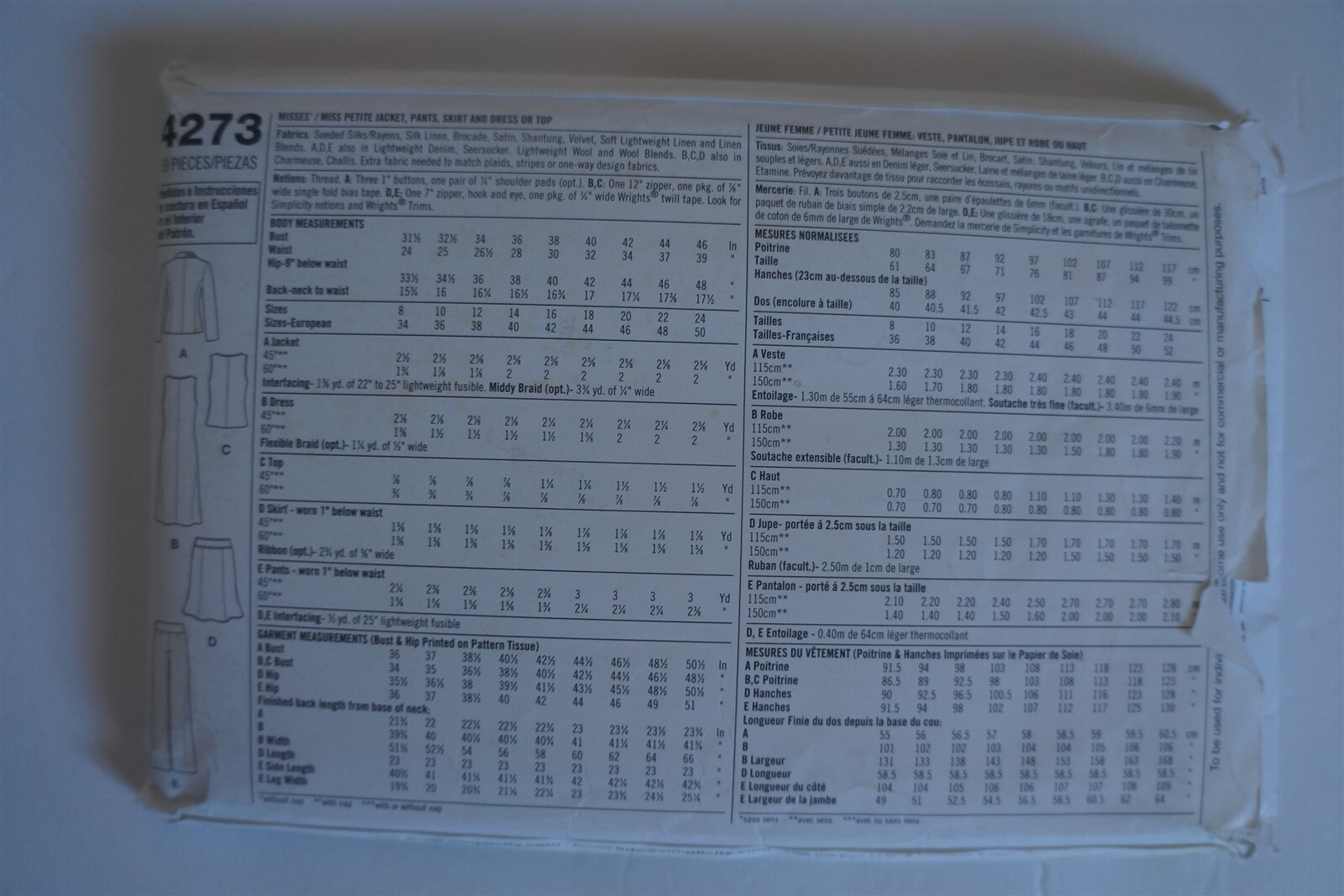 2006 Simplicity Sewing Pattern 4273 Womens Jacket Pants Skirt Dress Top ...