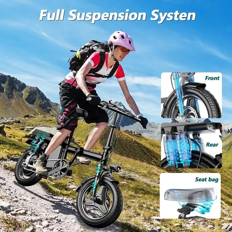 ASKGO Electric Bicycle 500W Foldable Ebike 48V 13AH 14" Tire 25MPH 25Mile Range | eBay