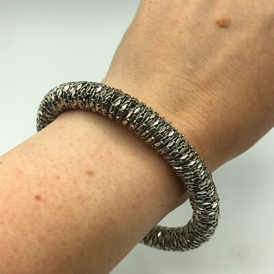 STATEMENT Silver Tone Wound Chain Bangle Stacking Retro Industrial ...