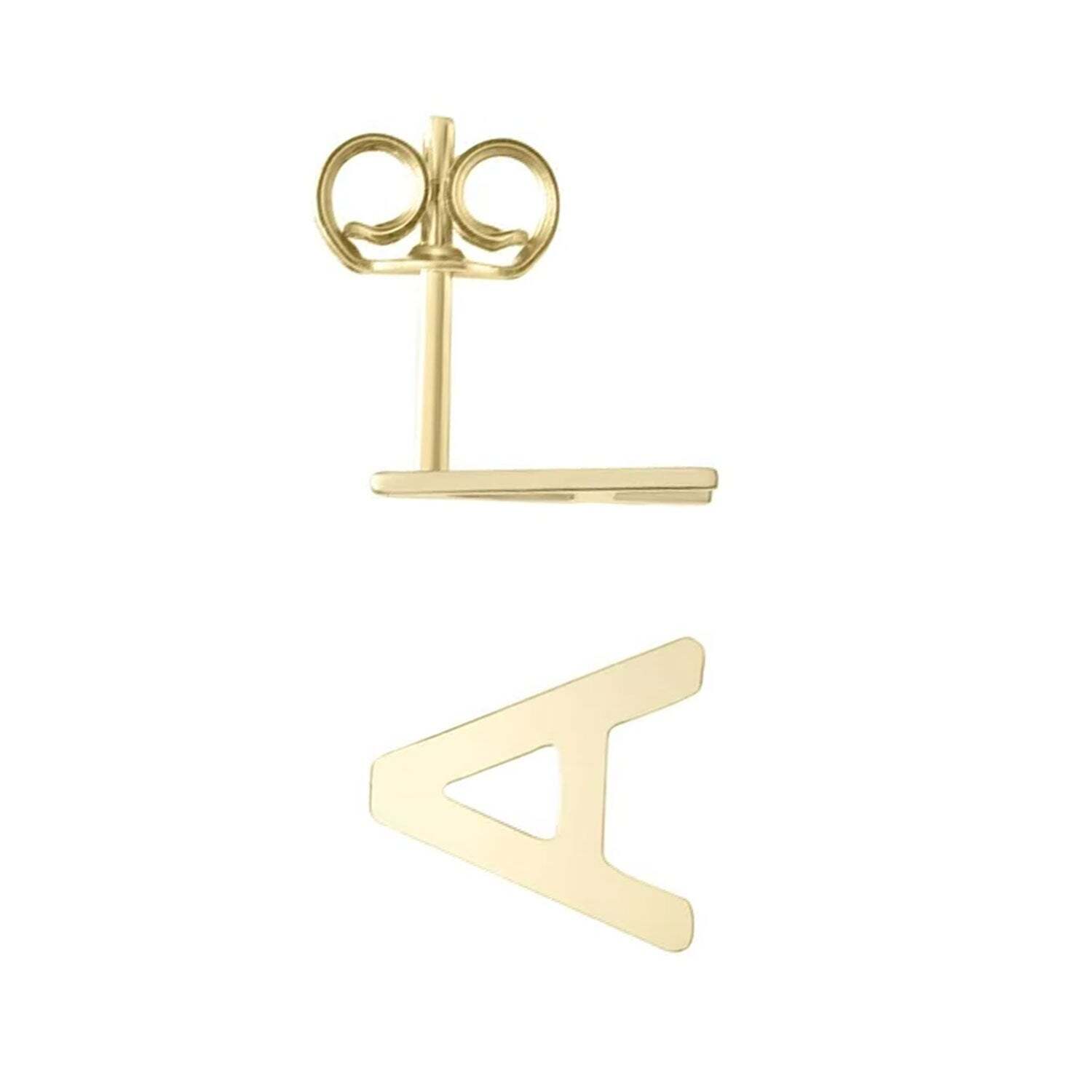 14K Yellow Gold 6.4X5.8Mm Polished Initial-A Post Earrings With Push ...