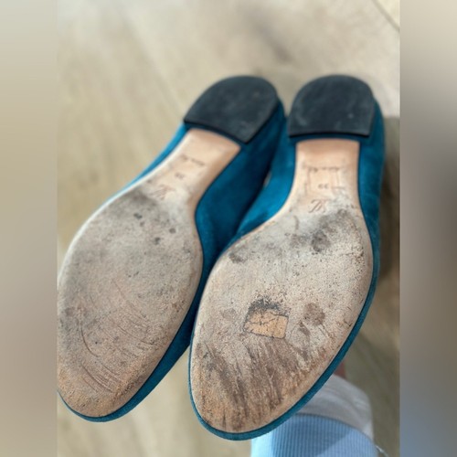 Louis Vuitton suede blue turquoise flats with anchor embellishments ...