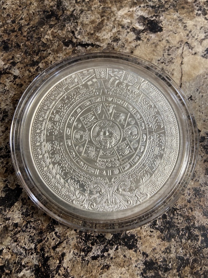 5 TROY oz .999 FINE SILVER Aztec Calendar Round IN A CAPSULE | eBay
