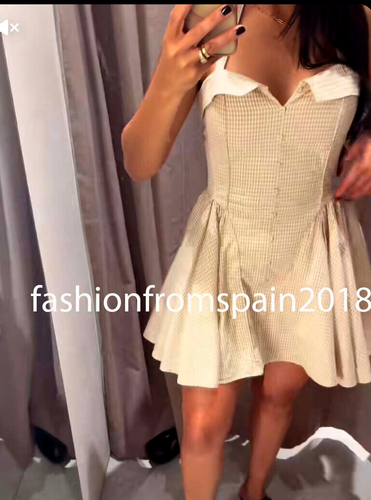 ZARA NEW WOMAN SHORT CHECKERED HALTER DRESS BROWN ECRU XS-XXL 5107/303 ...