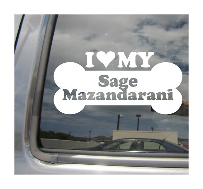 I Heart Love My Sage Mazandarani Purebred Dog Bone Car Vinyl Decal ...