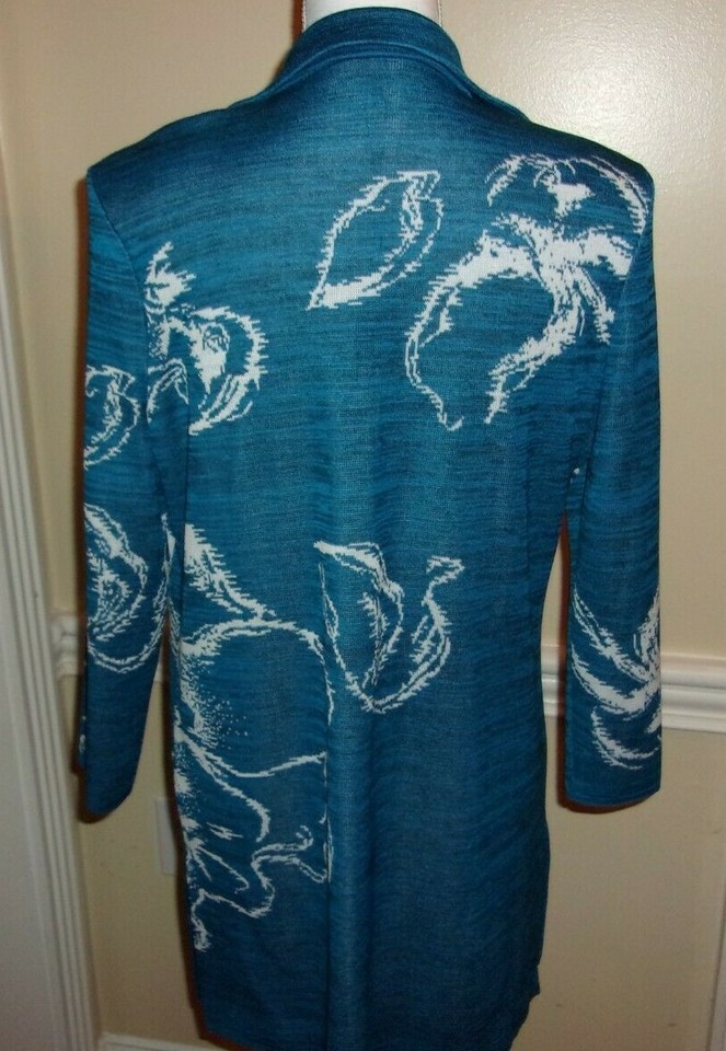 NWT Misook Heritage Fit Blue/Black/White Open Front Knit Jacket S $428 ...