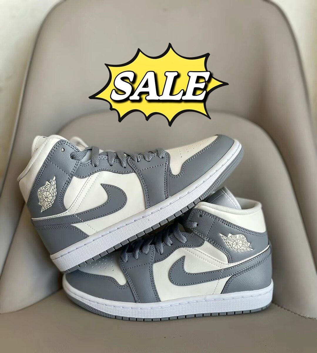🔥Nike Air Jordan 1 Mid Stealth Sail Grey White Shoes BQ6472 🔥Nike Air Jordan 1 Mid Stealth Sail Grey White Shoes BQ6472