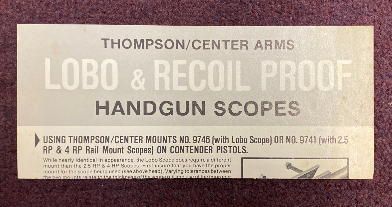 Thompson/Center Arms LOBO Recoil Proof Instruction Sheet Handgun Scopes ...