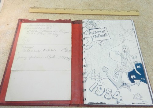 1954 Trident Calendar Date Book USNA Naval Academy Red Planner United ...