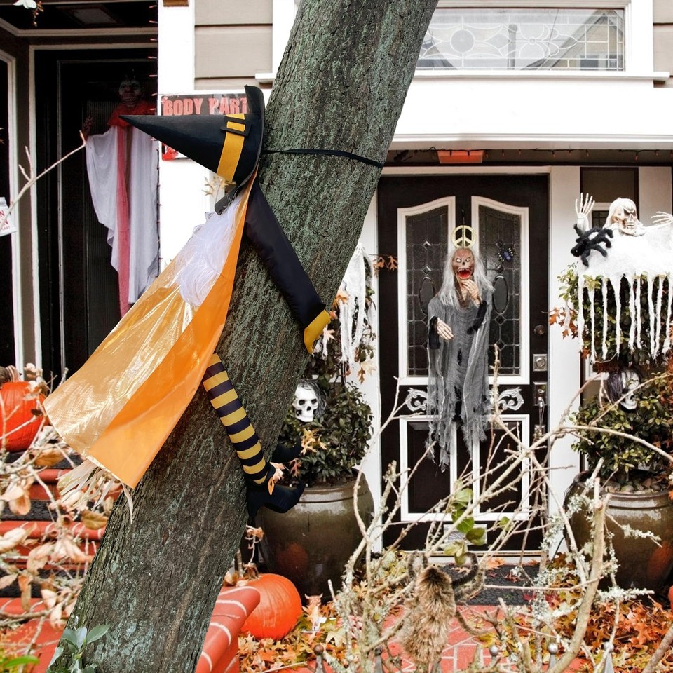 53" Witch Crashing into Tree Halloween Decor Outdoor – Flying Witch ...