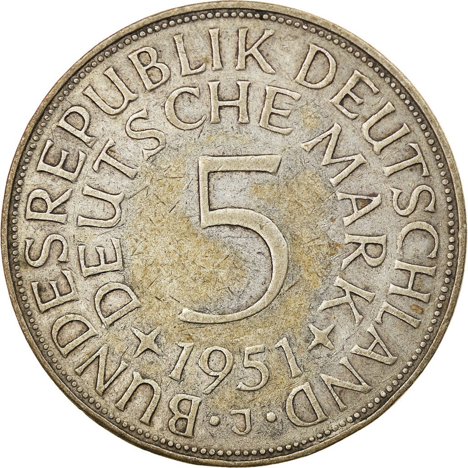 [#857468] Coin, GERMANY - FEDERAL REPUBLIC, 5 Mark, 1951, Hamburg, EF ...