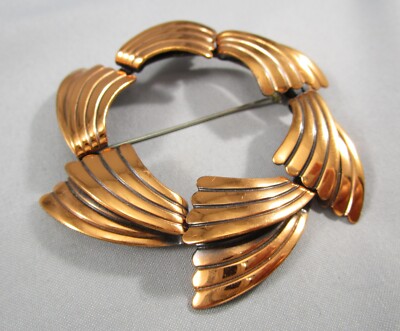 Vintage Copper 2" Ribbed Circle Wreath Round Brooch Pin 5557 | eBay