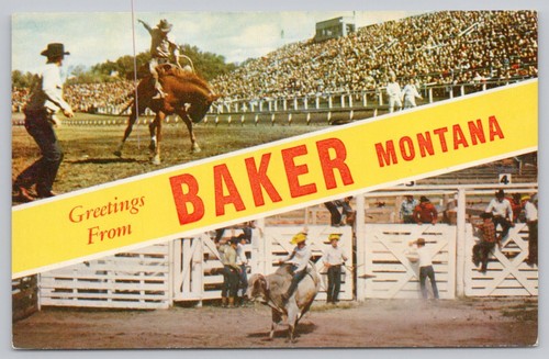 Postcard Greetings from Baker Montana - Rodeo Views | eBay