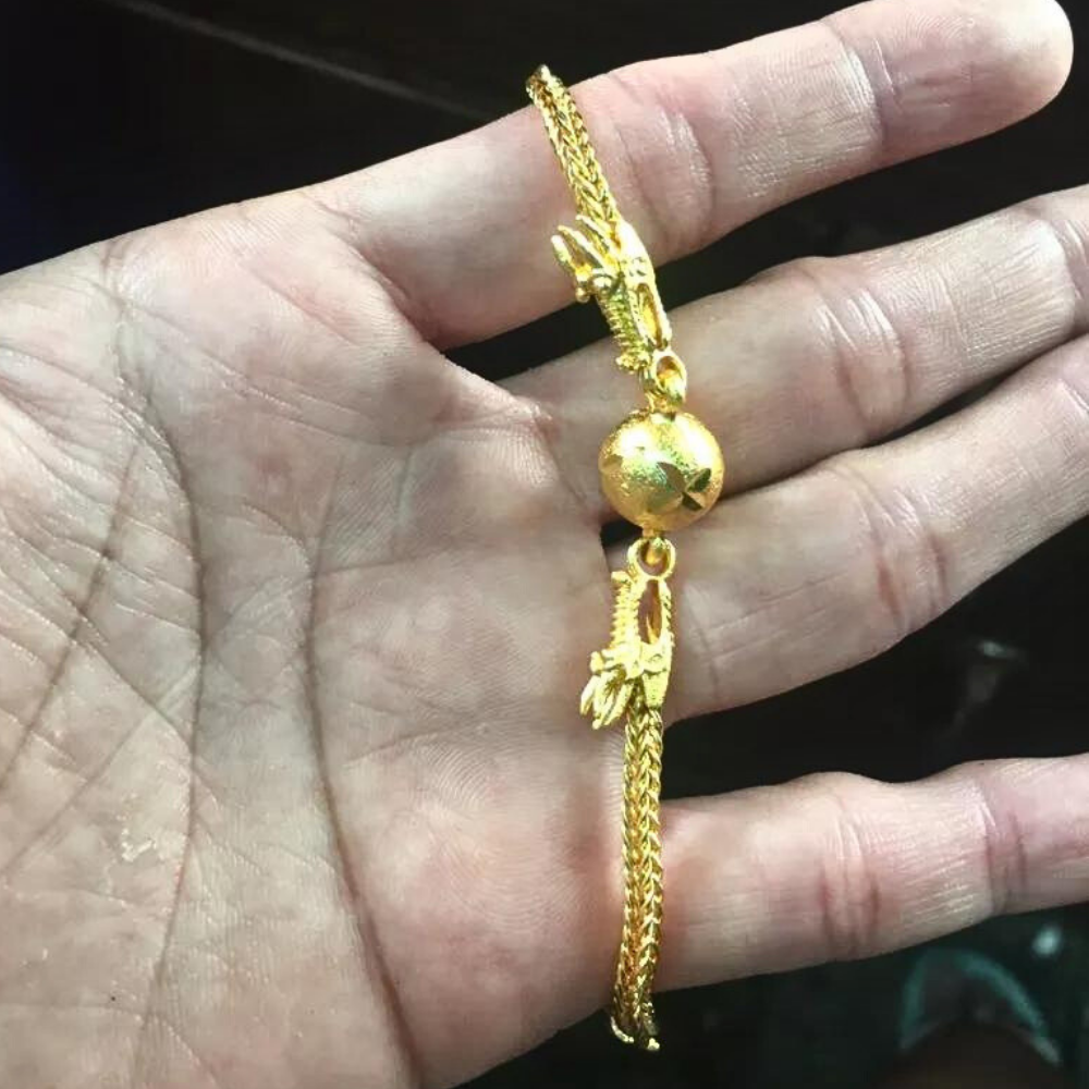 Bracelet Dragon 23k 24k Chain Thai Baht Gold Plated Heart Pendant ...