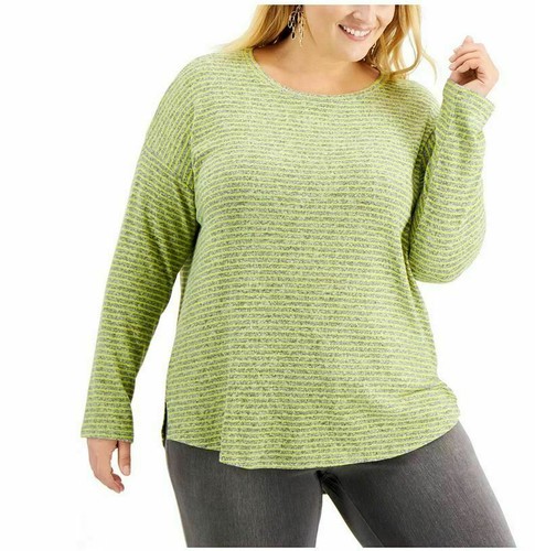 NWT Style & Co. OX - 16 Plus Size Hannah Striped Top Lime Stripe Knit ...