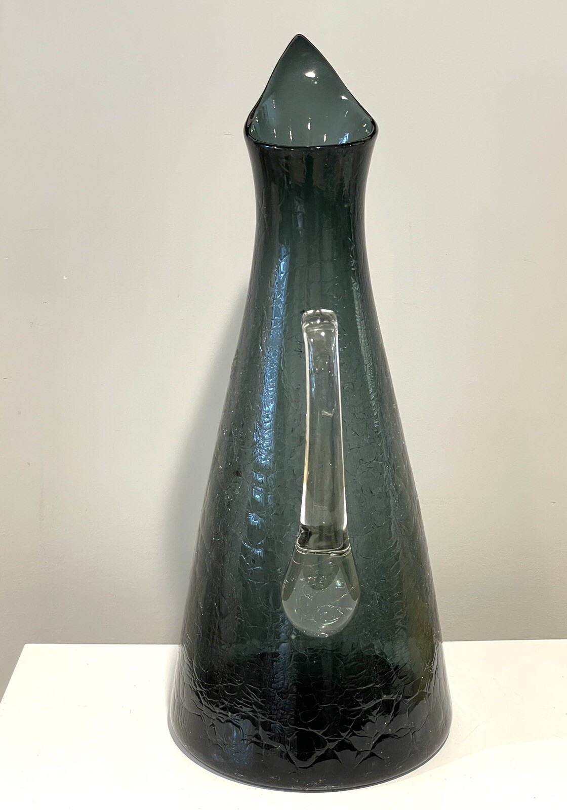 18” Blenko Pitcher 976 Charcoal Crackle Glass Crystal Handle By Winslow ...