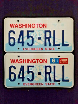Washington Evergreen State License Plate 645-RLL Front & Rear 2005 | eBay