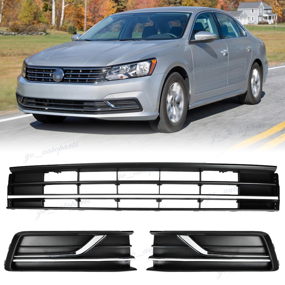 For 2016-2019 Passat S Front Bumper Lower Grille + Fog Light Bezels ...