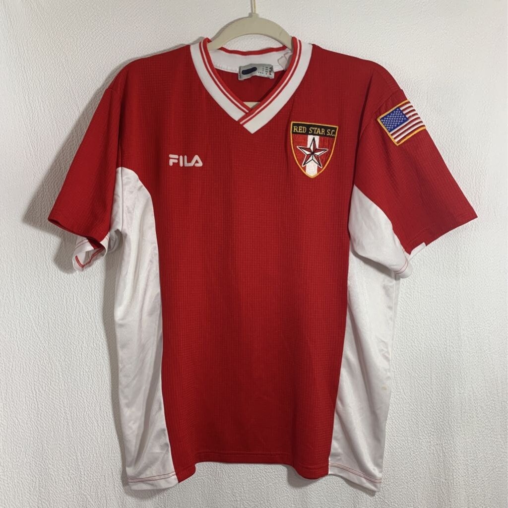 FILA Mens Soccer Jersey Top Red White Patch Red Star … - Gem