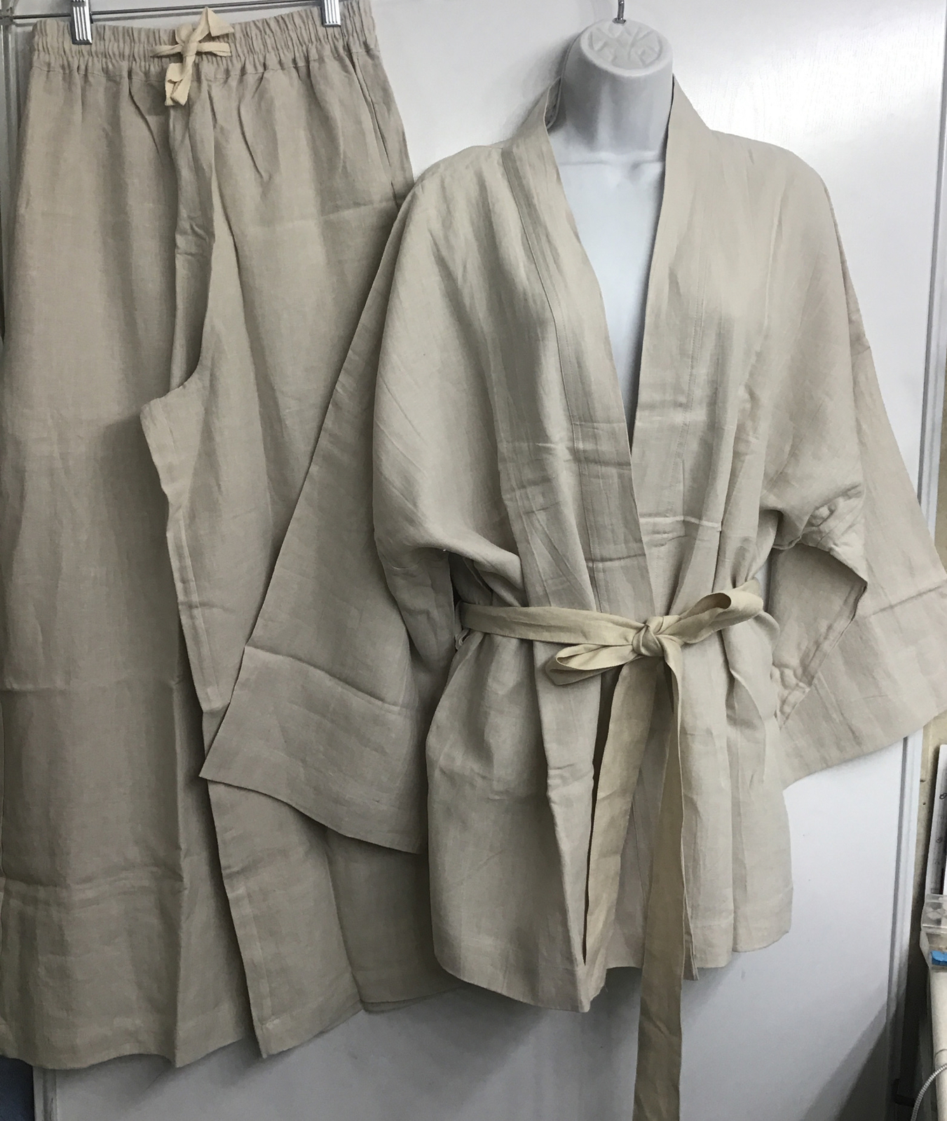 Deiji Belted Linen Robe /Pants Oat Wide Leg Kimono With Lighter Tie NWT ...