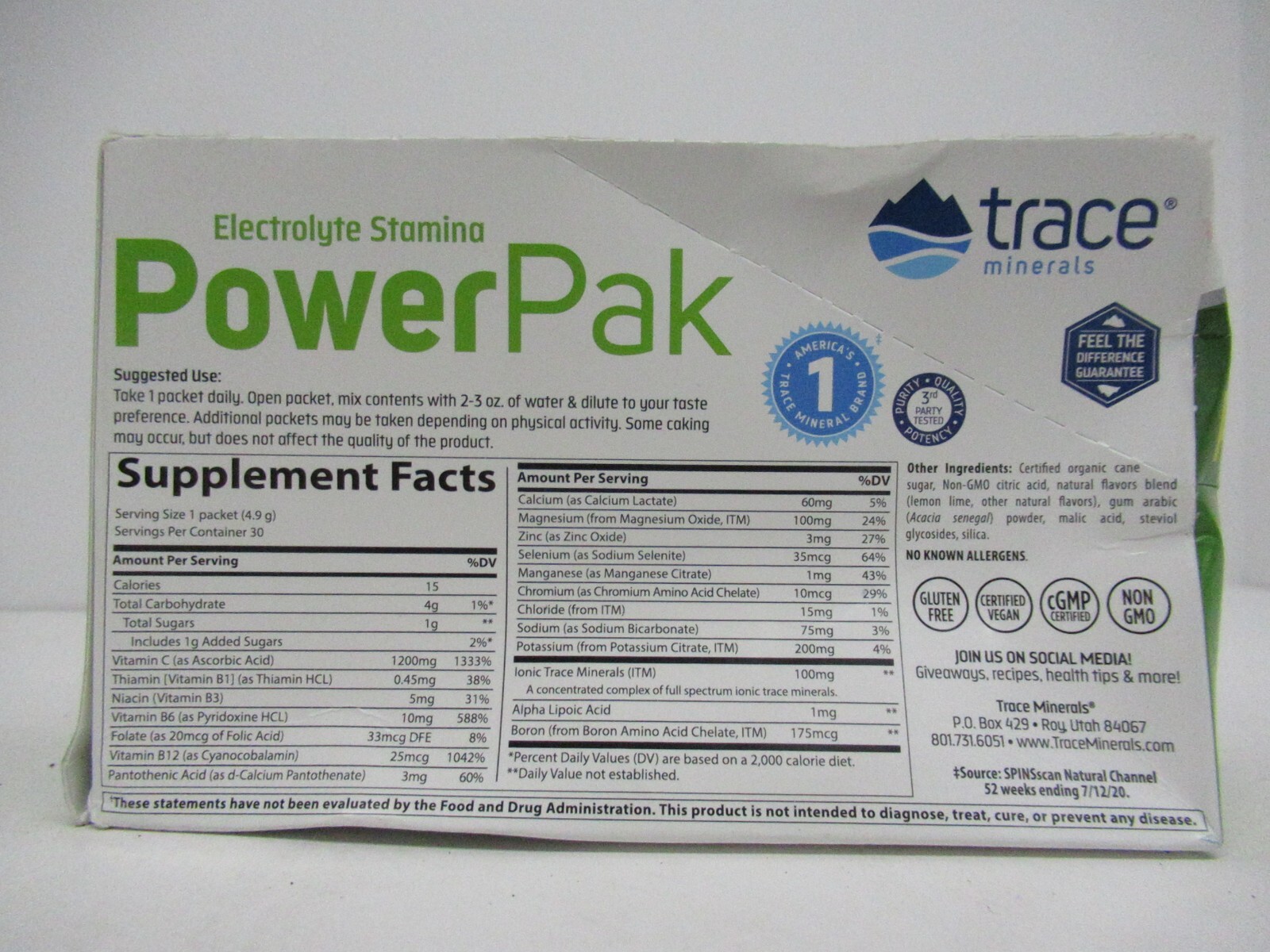 Trace Minerals Research Electrolyte Stamina Power Pak Lemon Lime 30 ...