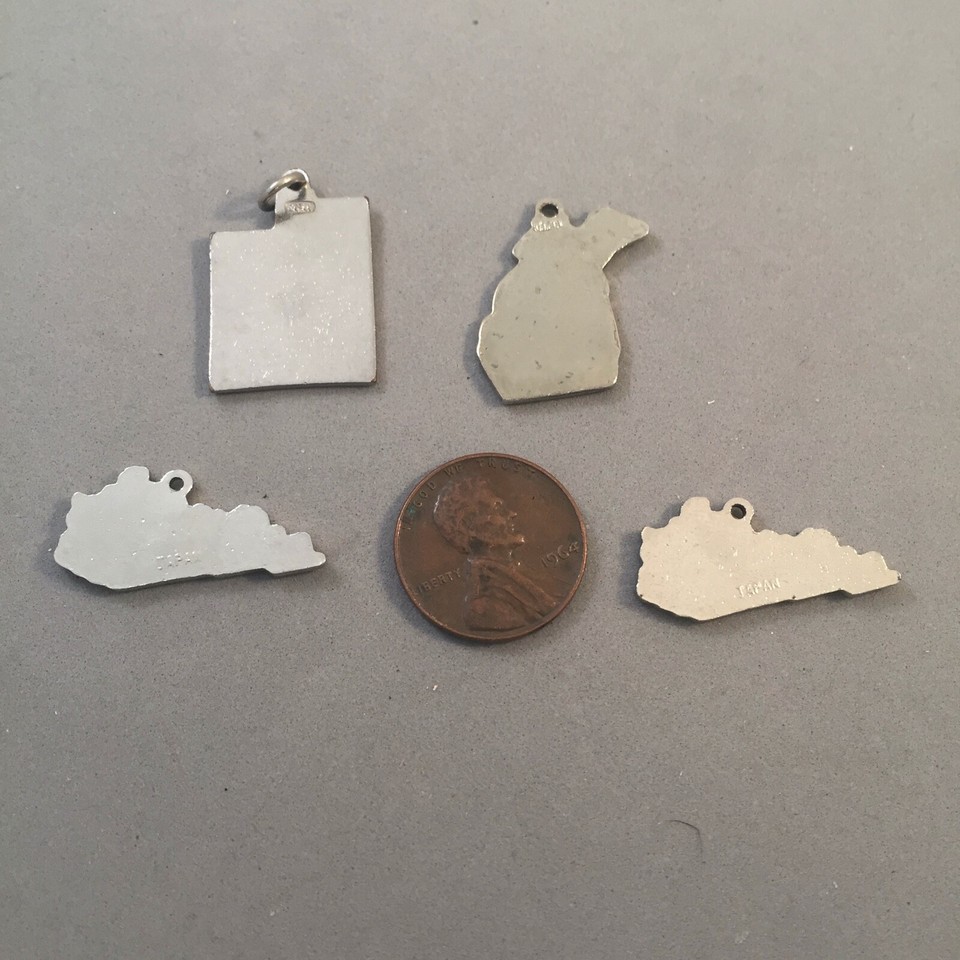 Silver Tone Bracelet Charm ENAMEL KENTUCKY STATE MAP Souvenir Made in ...