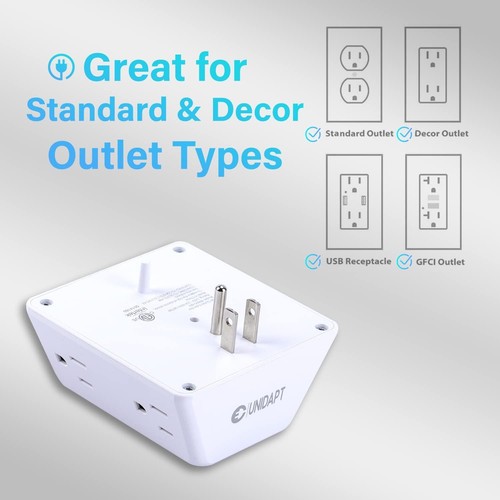 Unidapt Multi Plug 6 Outlet Extender, 2 Pack Surge Protector Wall white ...